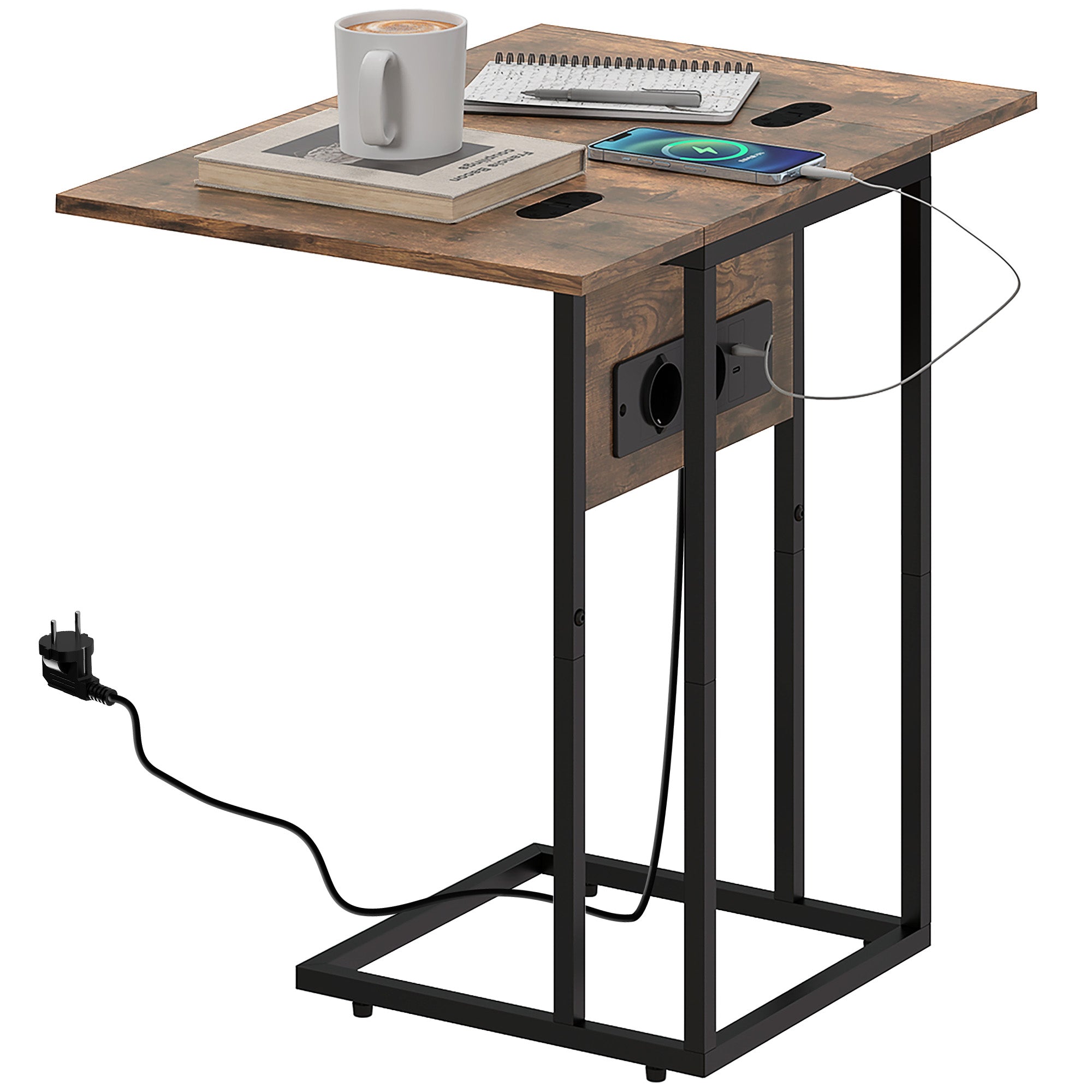 HOMCOM Table d'appoint avec station de charge, bout de canapé avec ...